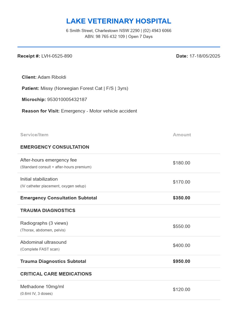 Veterinary Receipt for Emergency Care | PDF | Clinical Medicine | Medicine