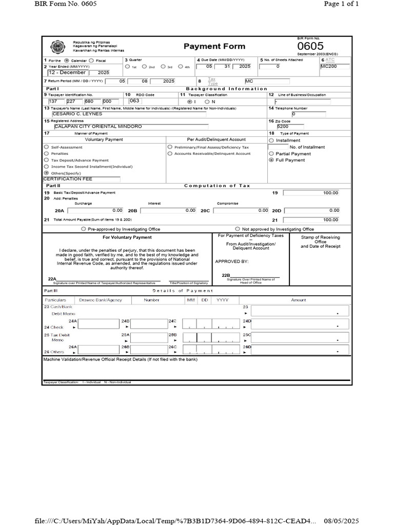 Dony Lean Form With Confirmations | PDF | Taxes | Taxpayer