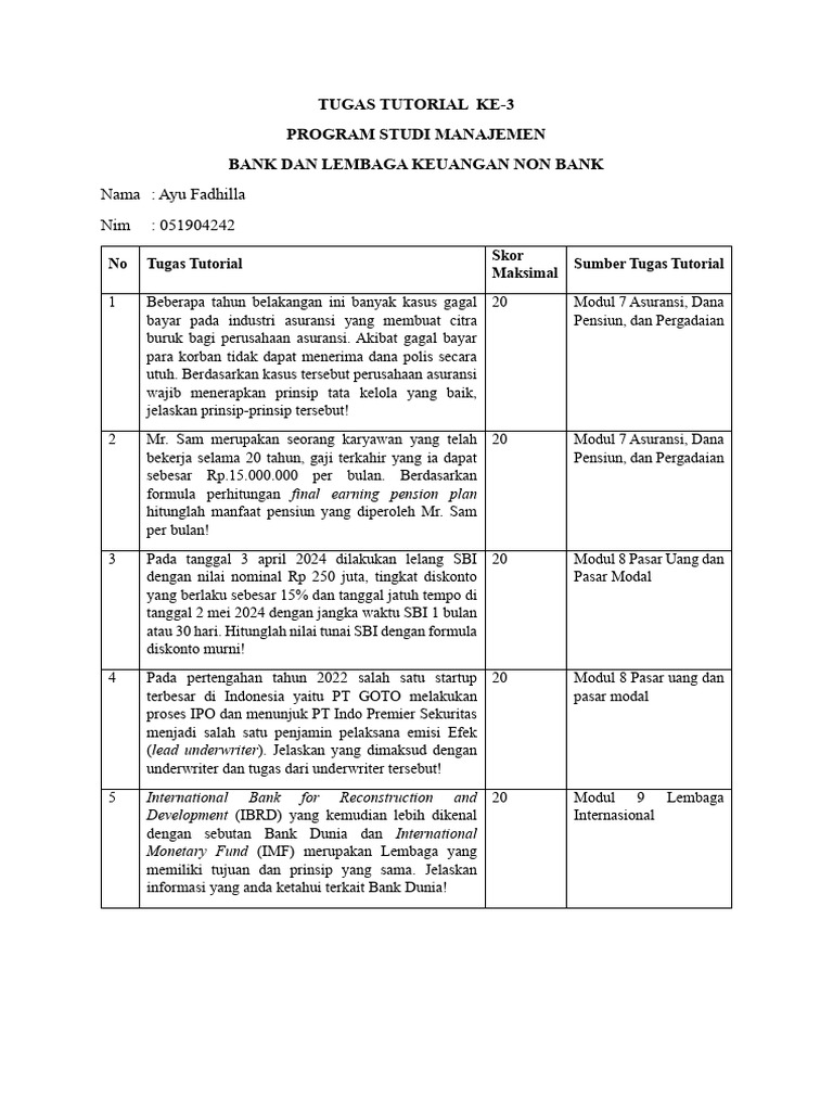 REVISI TUGAS TUTORIAL 3 Bank & Lembaga Keuangan Non Bank | PDF