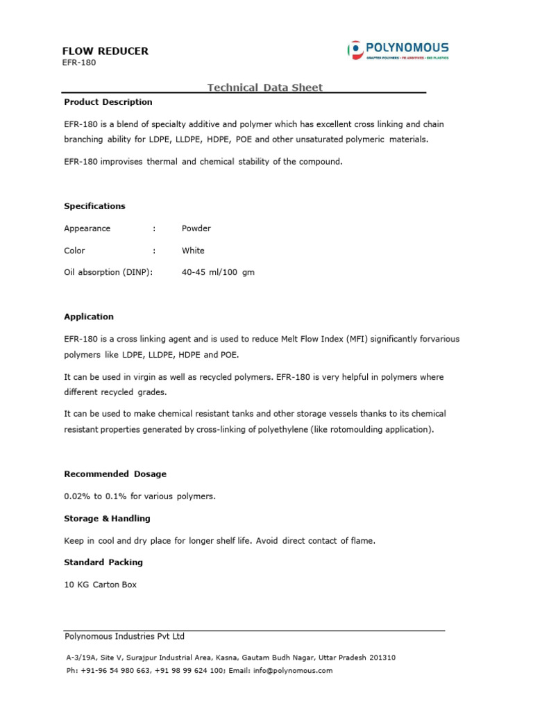 Mfi Reducer For Pe Hdpe Ldpe Lldpe | PDF