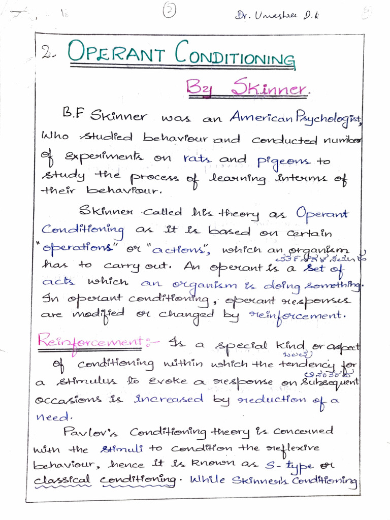 Operant Conditioning Notes-Dr Umashree DK | PDF | Reinforcement | Learning