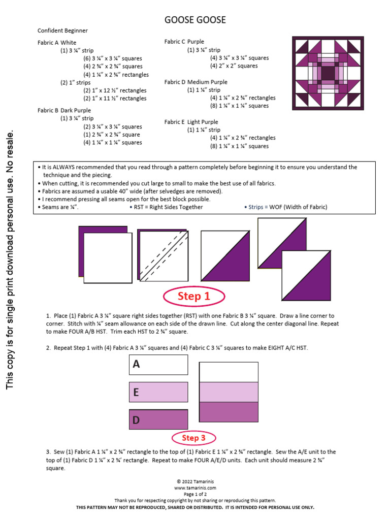 Goose Goose Quilt Pattern Guide | PDF | Sewing | Textile Arts