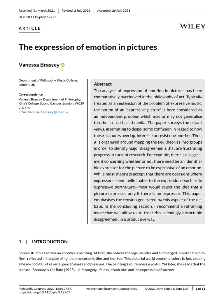 Emotion Expression in Art: A Philosophical Analysis | PDF | Emotions ...