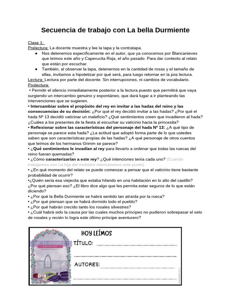 Actividades Didácticas: La Bella Durmiente | PDF | Bella Durmiente ...