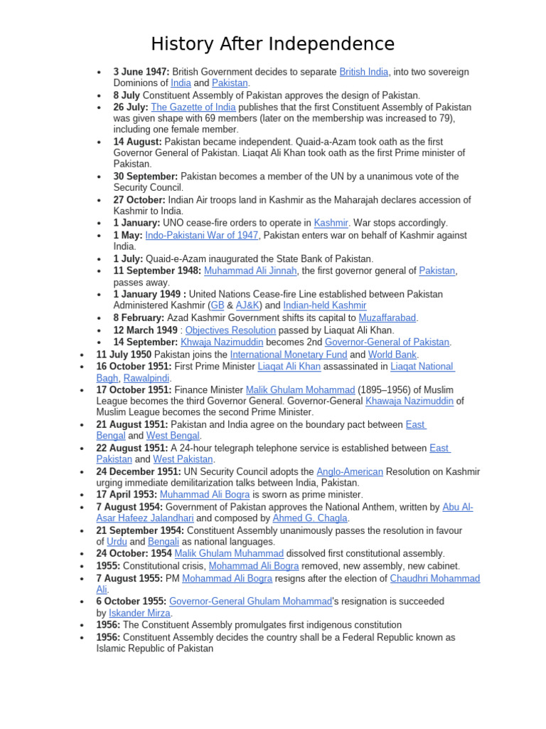 Key Events in Pakistan's Post-Independence History | PDF | Pervez ...