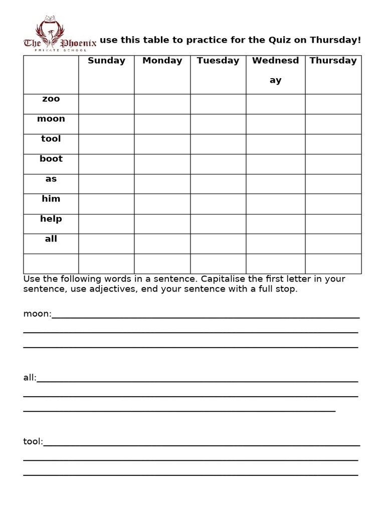 Week 5 Spelling Practice Worksheet | PDF