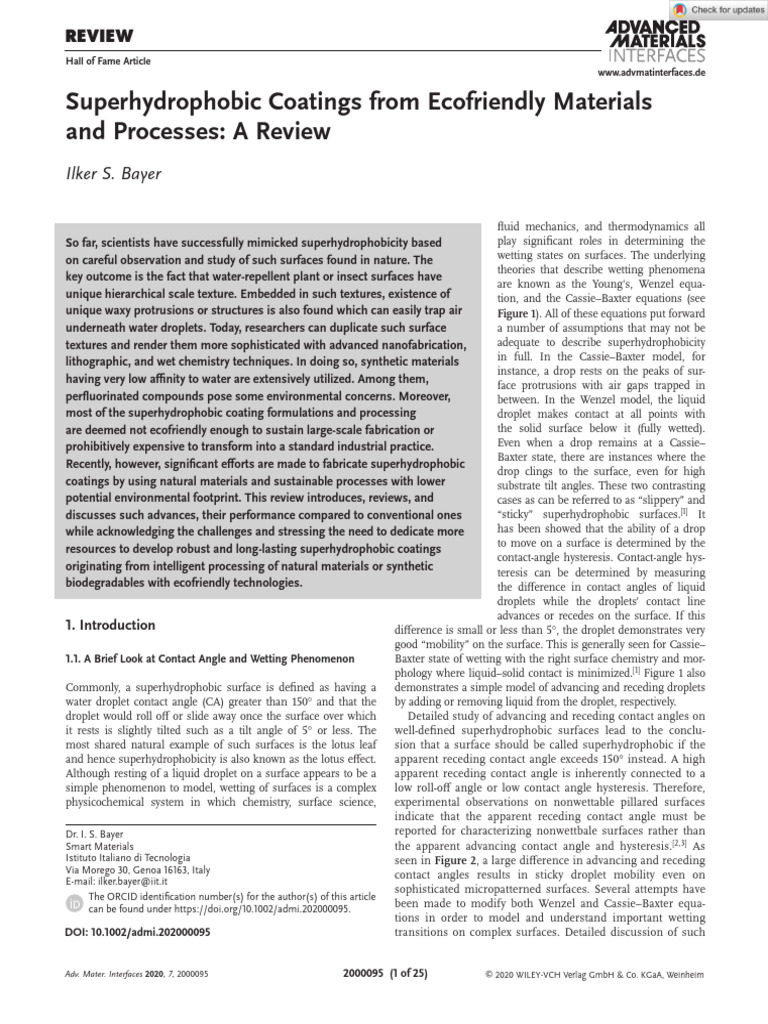 Adv Materials Inter - 2020 - Bayer - Superhydrophobic Coatings From Ecofriendly Materials and ...