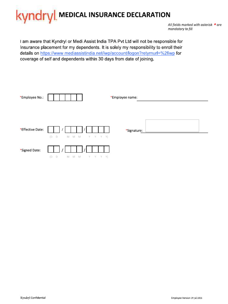 Medical Insurance Declaration | PDF