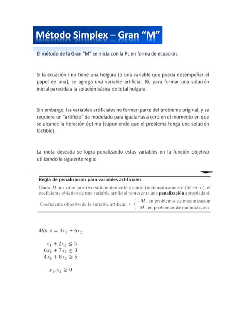 Metodo Simplex de La Gran M | PDF