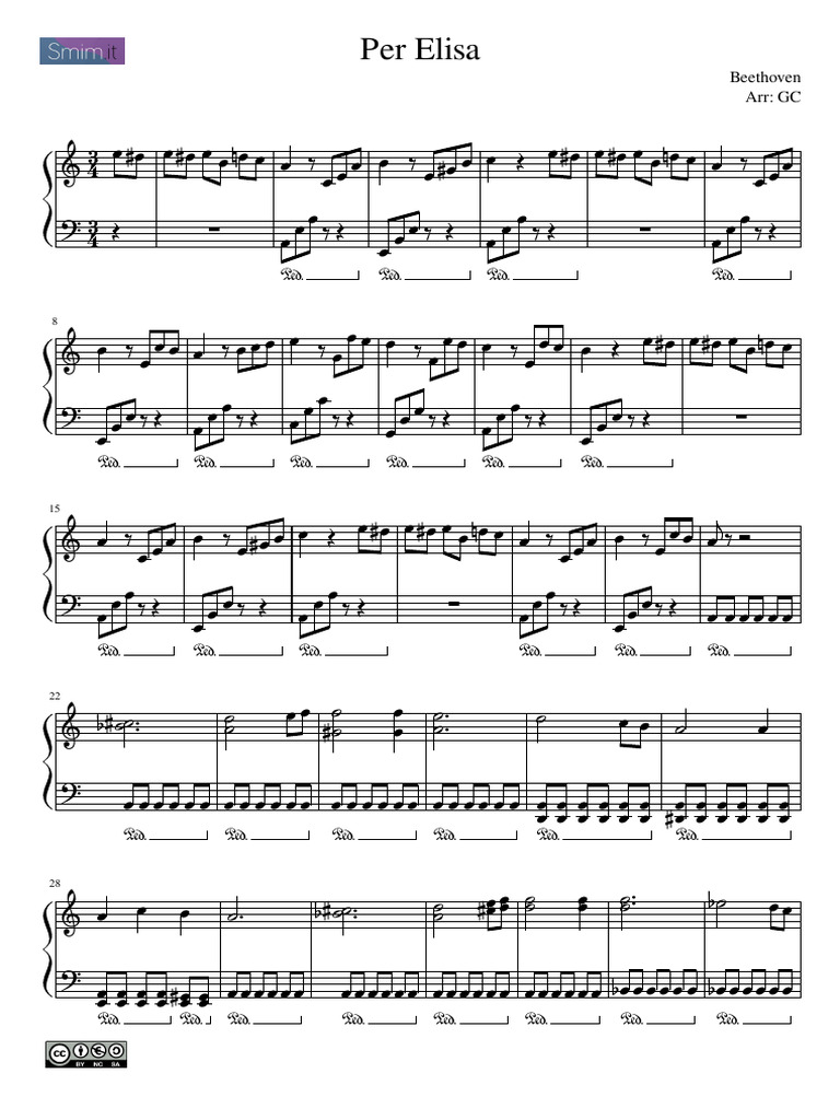Pianoforte Beethoven Per Elisa Gc 1 | PDF