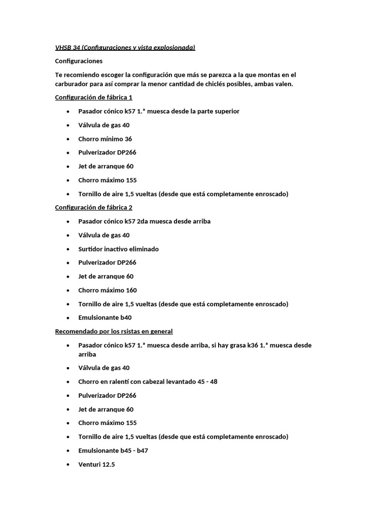 Instrucciones de Carburador VHSB 34 | PDF
