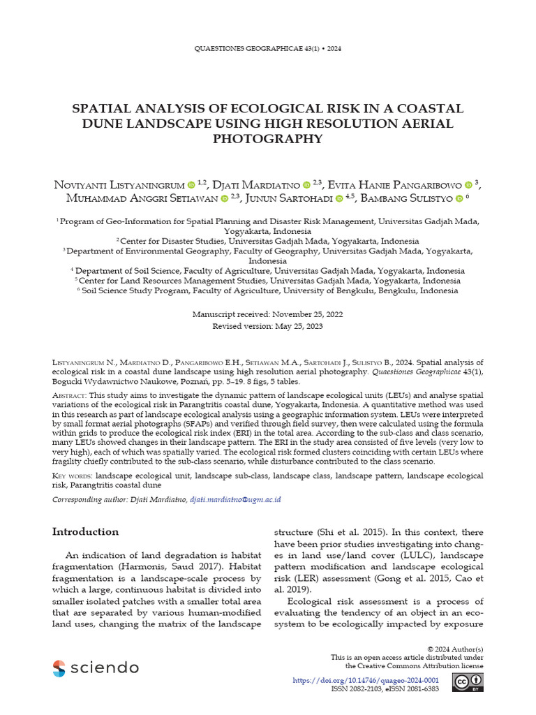 Spatial Analysis of Ecological Risk in A Coastal Dune Landscape Using High Resolution Aerial ...