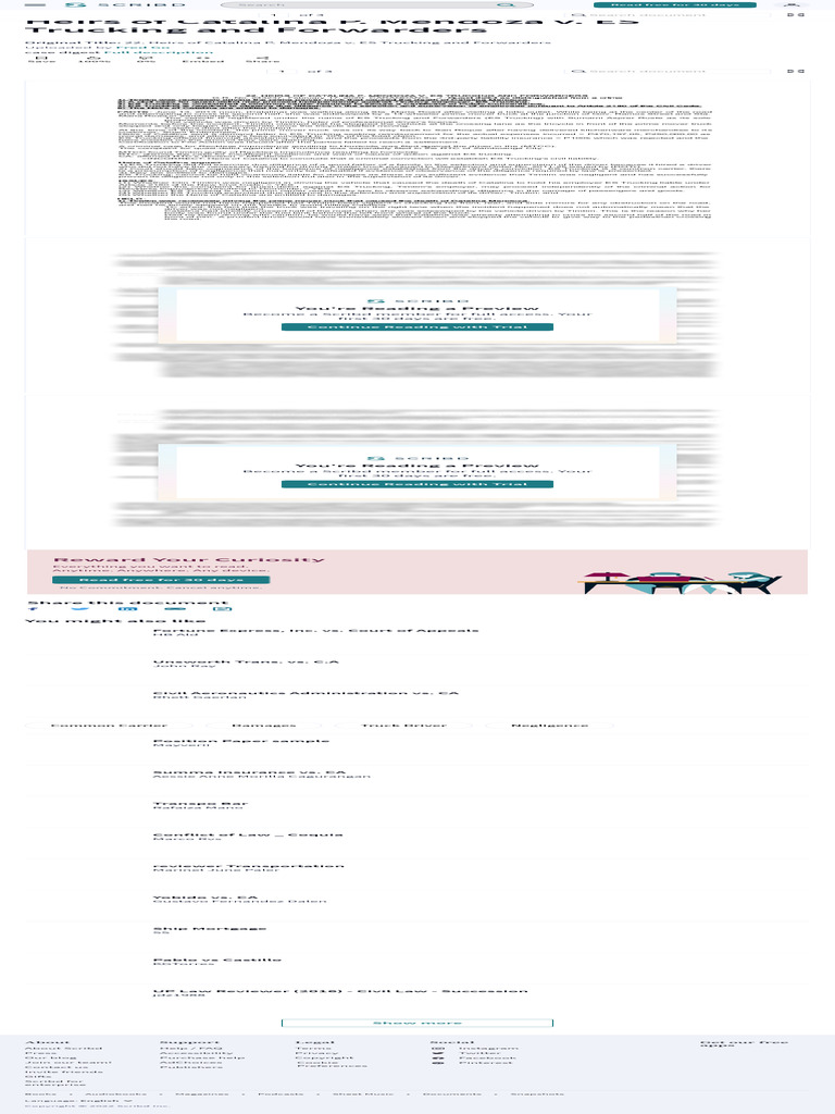 Heirs of Catalina P. Mendoza v. ES Trucking and Forwarders PDF Common Carrier Damages | PDF