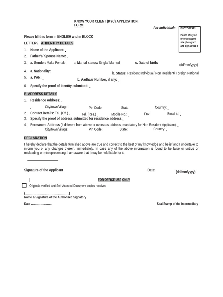 KYC ApplForm P | PDF | Signature | Identity Document