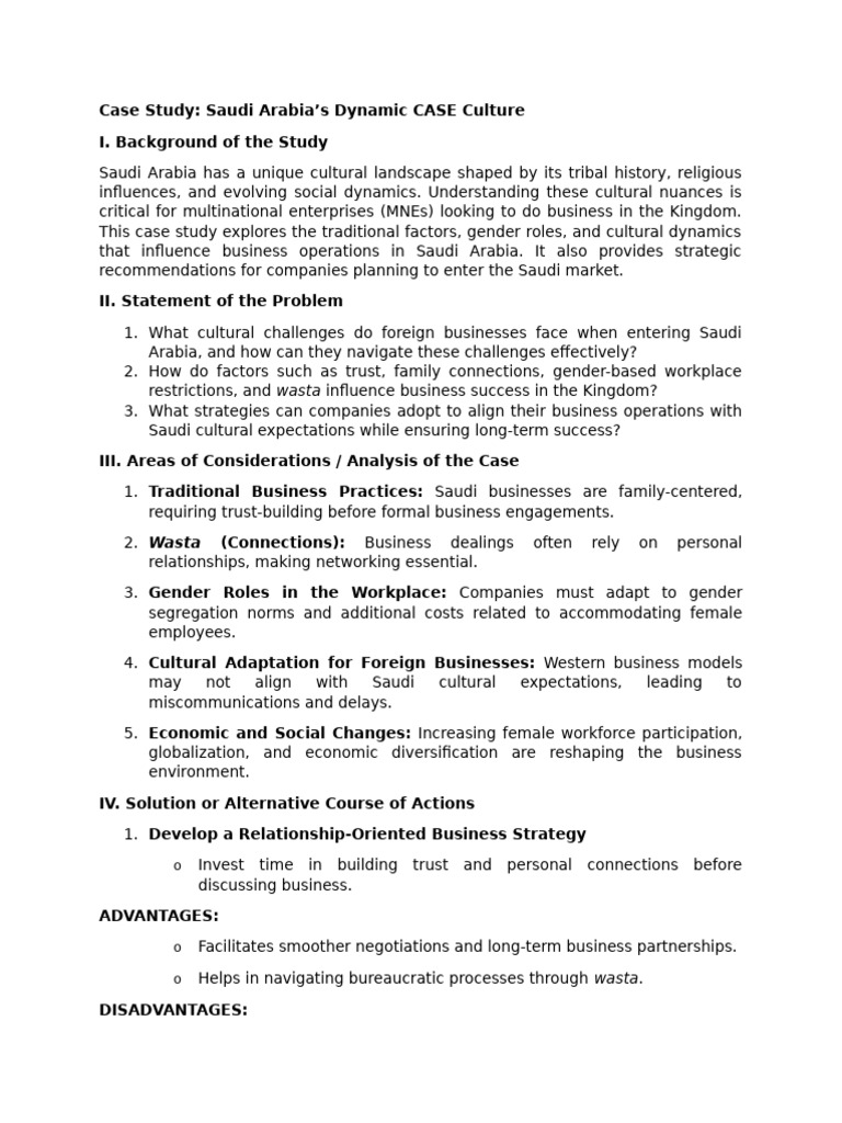 Case Study SAUDI ARABIA CASE | PDF | Saudi Arabia | Multinational ...