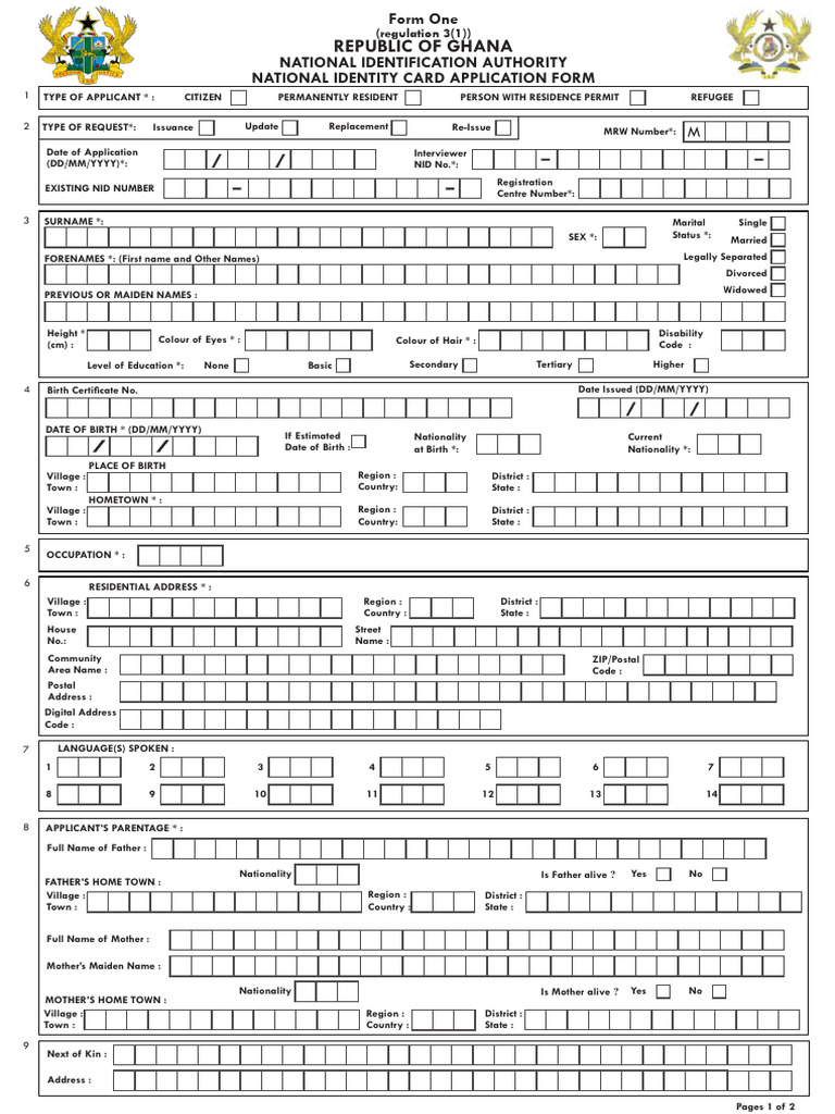 Ghana National ID Application Form | PDF | Nationality | Identity Document
