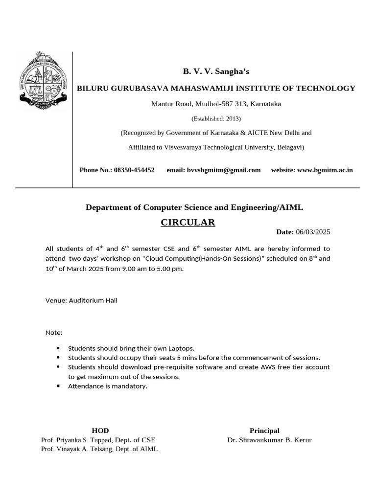 CC Workshop Circular Updated | PDF