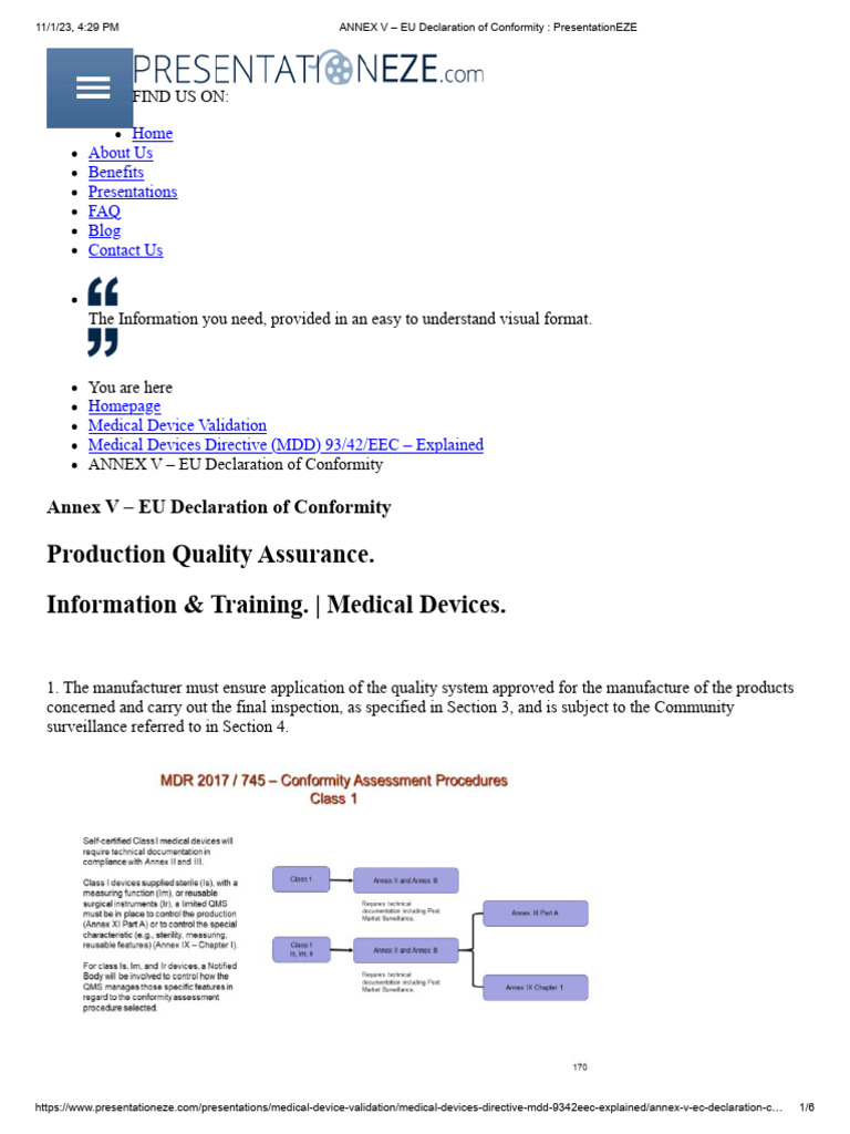 ANNEX V - EU Declaration of Conformity - PresentationEZE | PDF | Medical Device | Verification ...