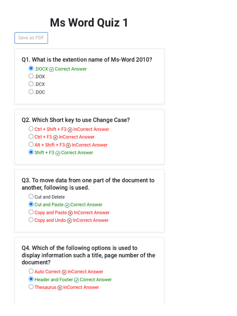 Ms Word MCQ Online Test - SET - 1 | PDF
