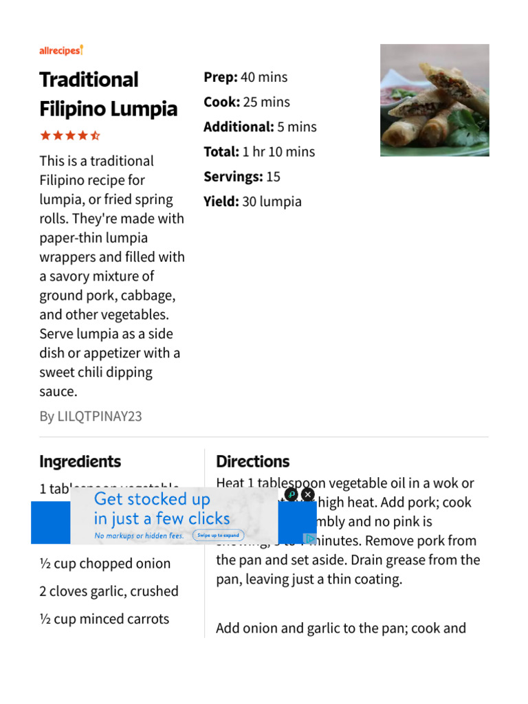 Traditional Filipino Lumpia Recipe | PDF | Western Cuisine | Asian Cuisine