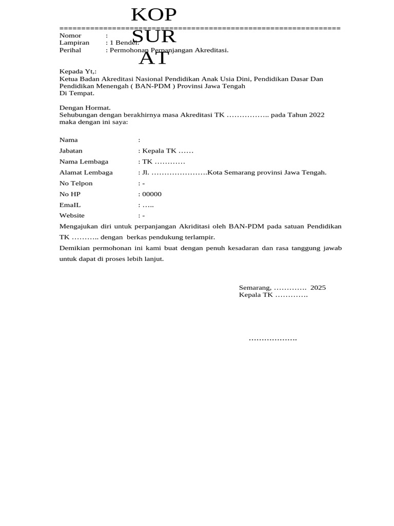 Surat Pemohonan Perpanjangan Akred | PDF