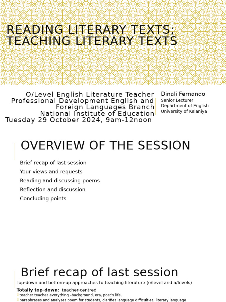 Reading Literary Texts at O Levels - Dinali Fernando 29 Oct 2024 | PDF ...