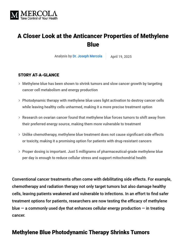 Methylene Blue: A Safer Cancer Treatment | PDF | Cancer | Chemotherapy