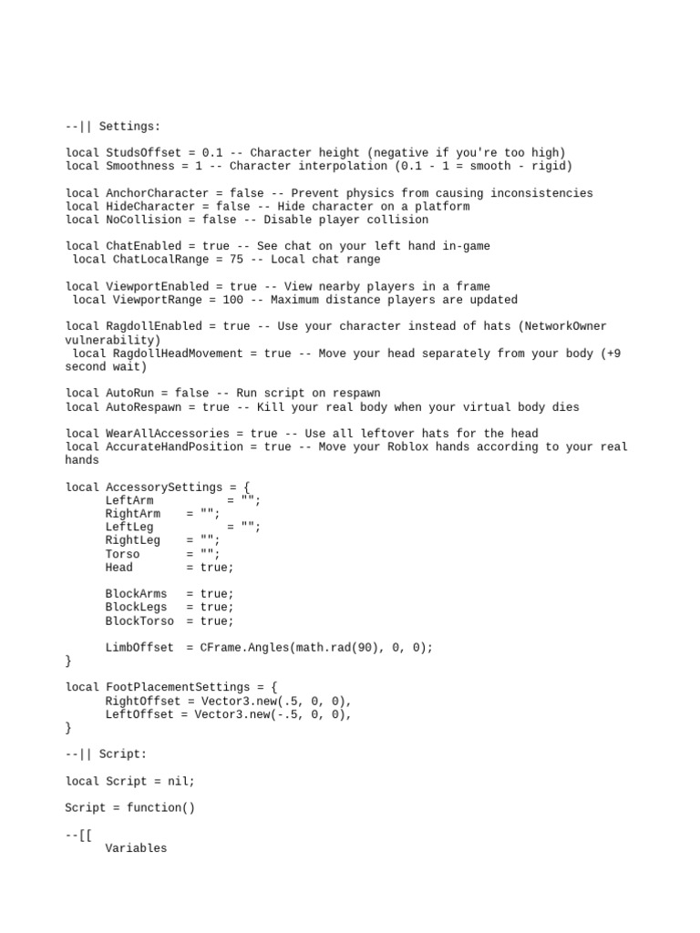 Roblox VR Character Customization Script | PDF | Computing