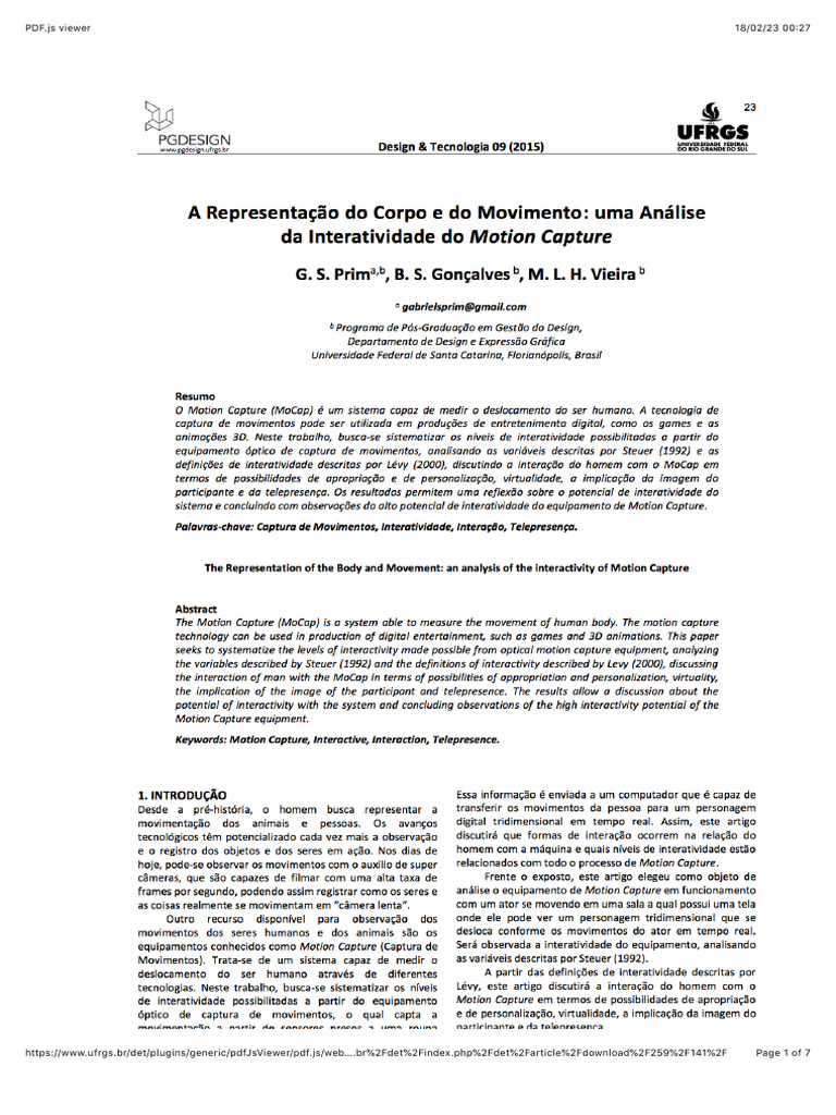 A Representacao Do Corpo e Movimento - Interatividade Do Motion Capture | PDF