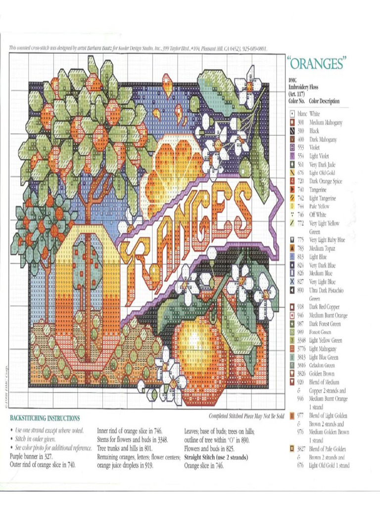 Oranges Cross Stitch Pattern | PDF