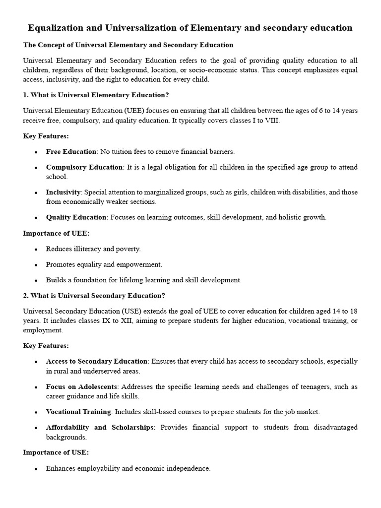 Equalization and Universalization of Elementary and Secondary Education ...