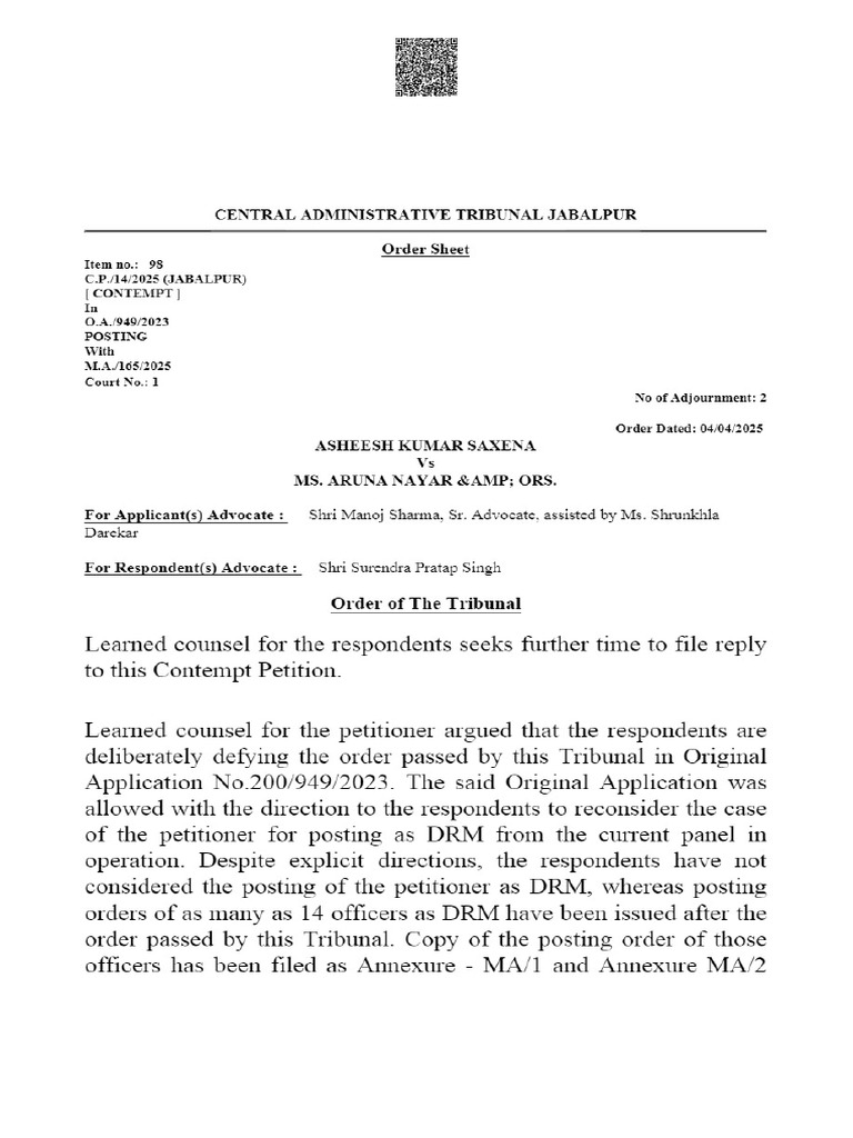 CAT Hearing On 4 April 2025 Against Contempt Petition | PDF