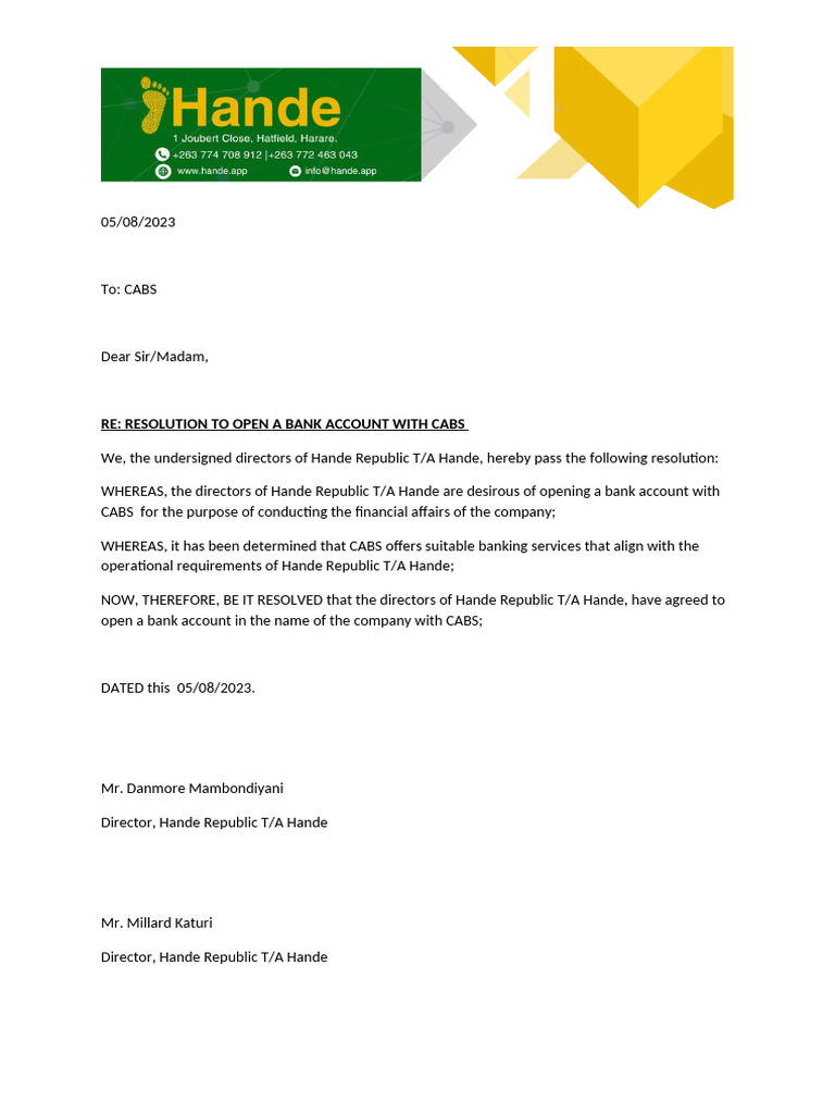 CABS Account Opening Resolution | PDF