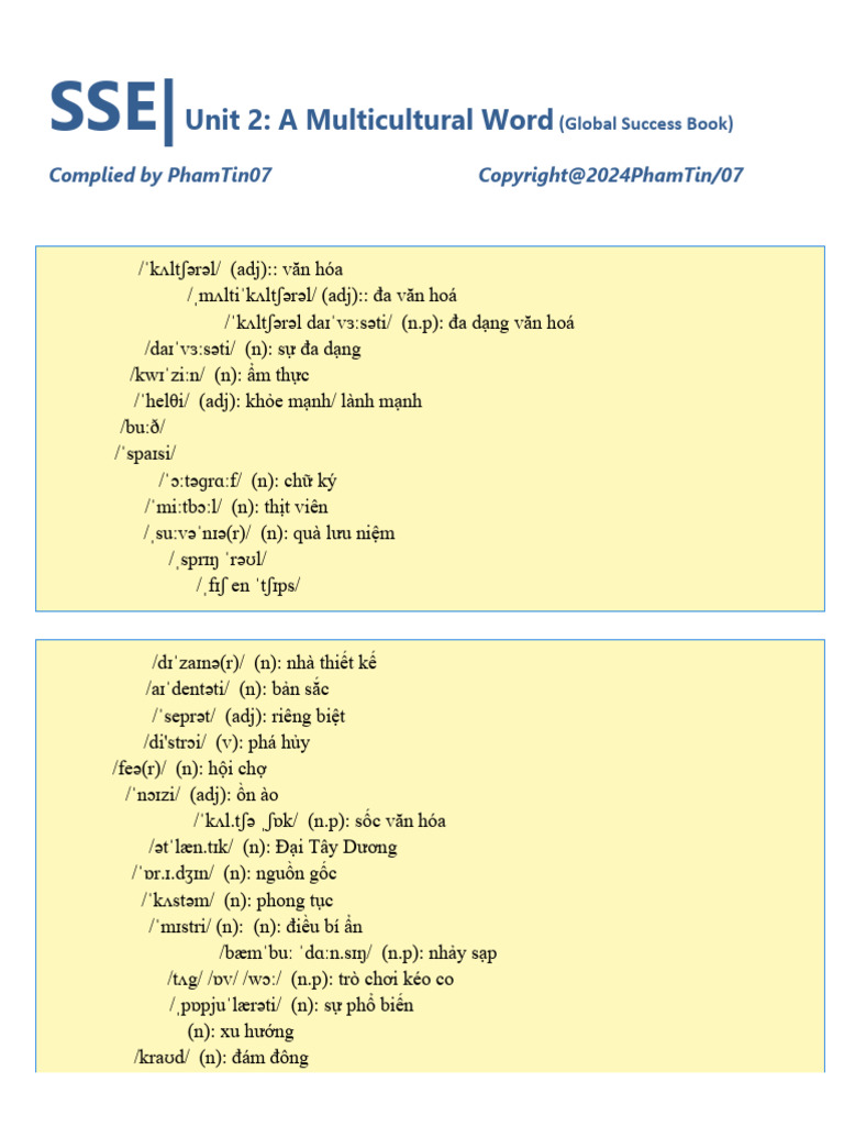 Unit 2: A Multicultural Word: I. Vocabulary | PDF