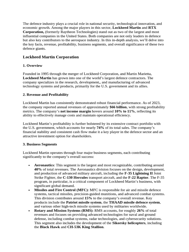 Lockheed Martin & RTX: Defence Industry Insights | PDF | Lockheed ...
