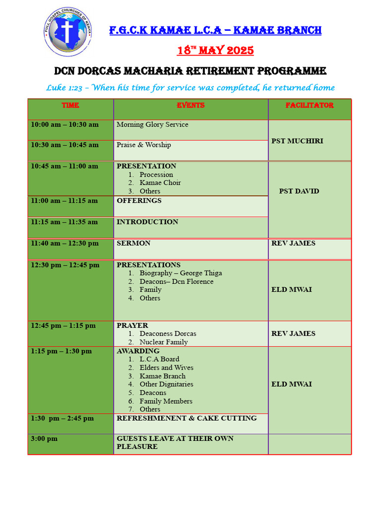 Deacon Dorcas Retirement Programme Pdf