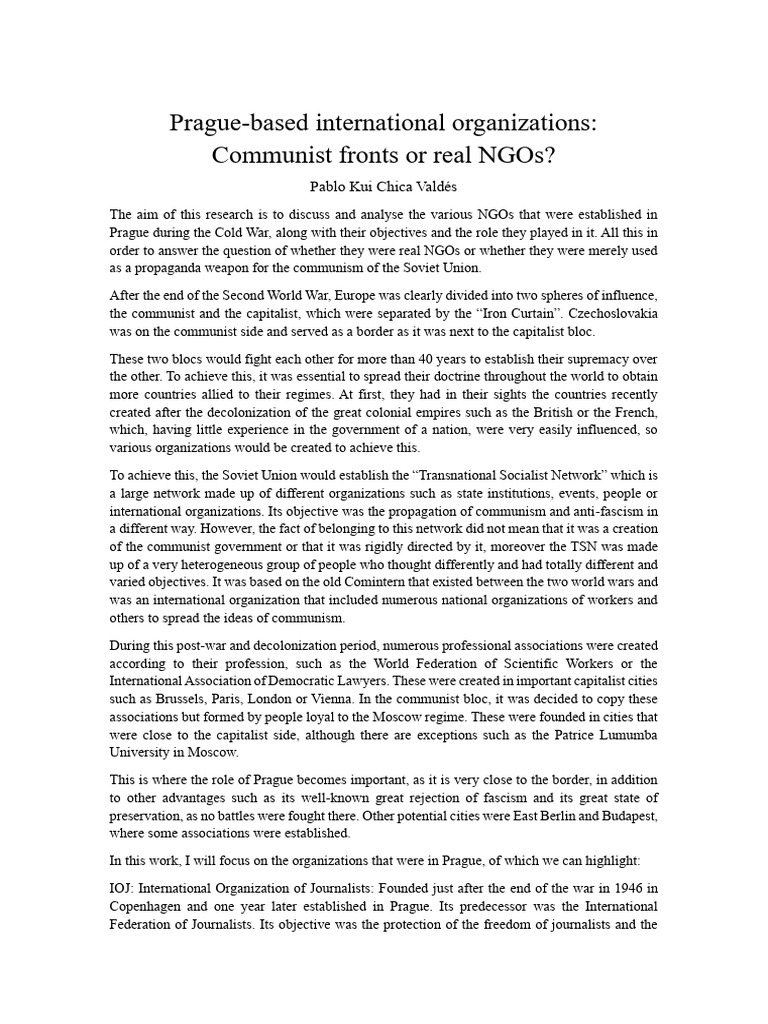 Prague-Based International Organizations Communist Fronts or Real NGOs ...