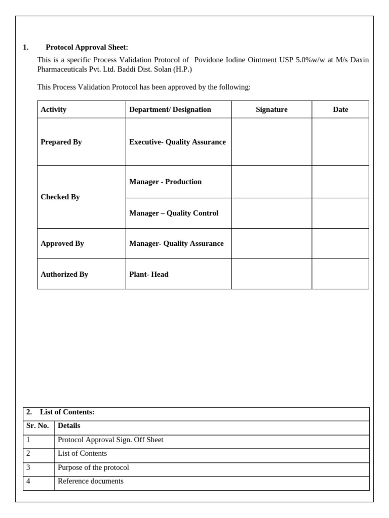 Povidone Iodine Ointment Validation Protocol | PDF