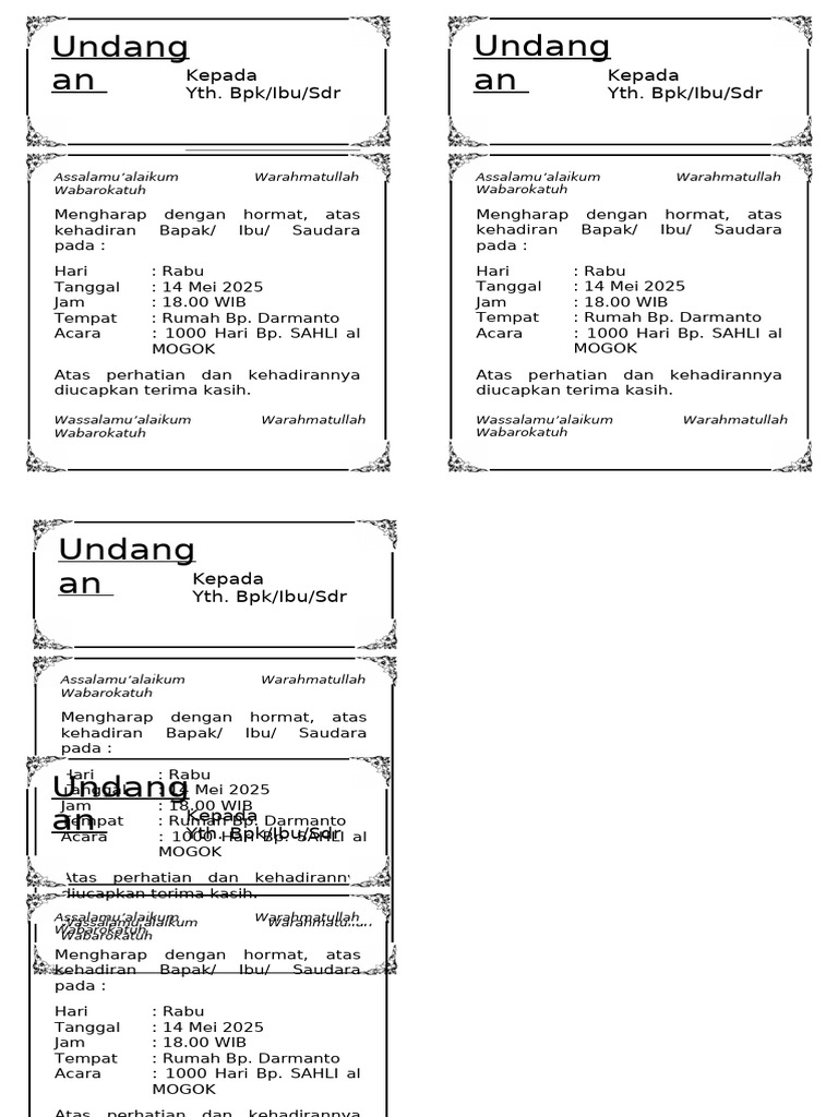 Undangan Acara 1000 Hari Bp. Sahli | PDF