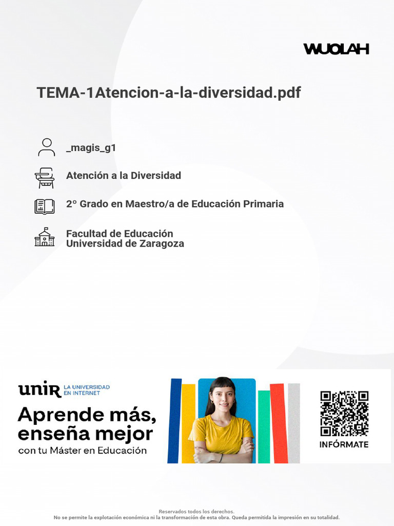 Wuolah Free TEMA 1atencion A La Diversidad | PDF | Inclusión (Educación) | Desigualdad social