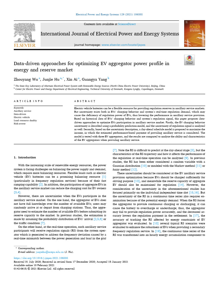 Data Driven Approaches For Optimizing EV Agg 2021 International Journal ...
