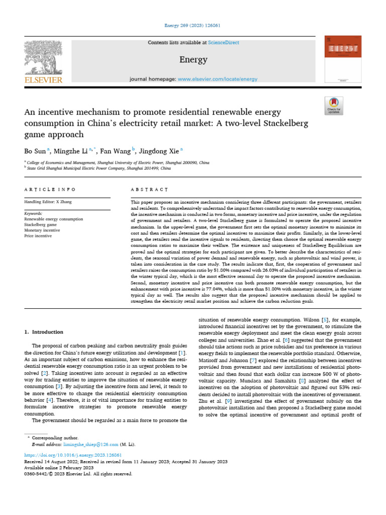 An Incentive Mechanism To Promote Residential Renewable Energy Consu ...