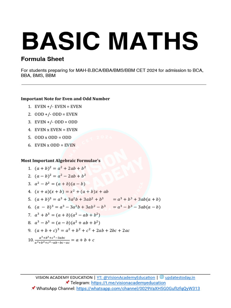 Formula Sheet Vision Academy | PDF | Area | Rectangle