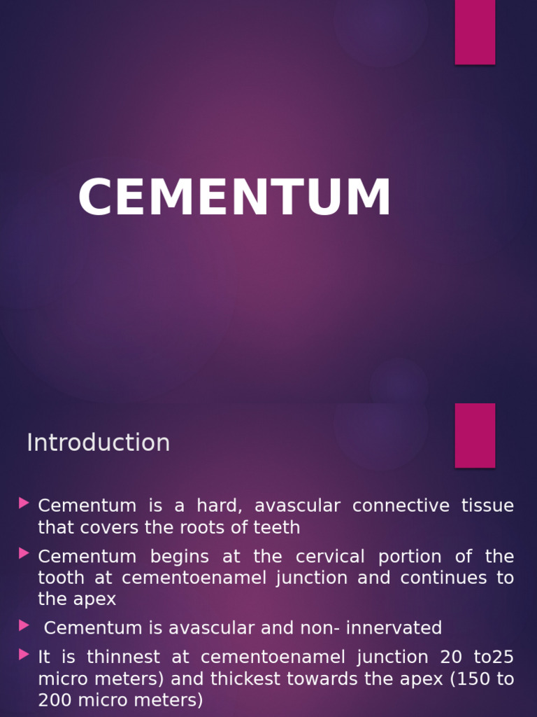 Understanding Cementum: Structure & Function | PDF | Human Tooth | Dentin