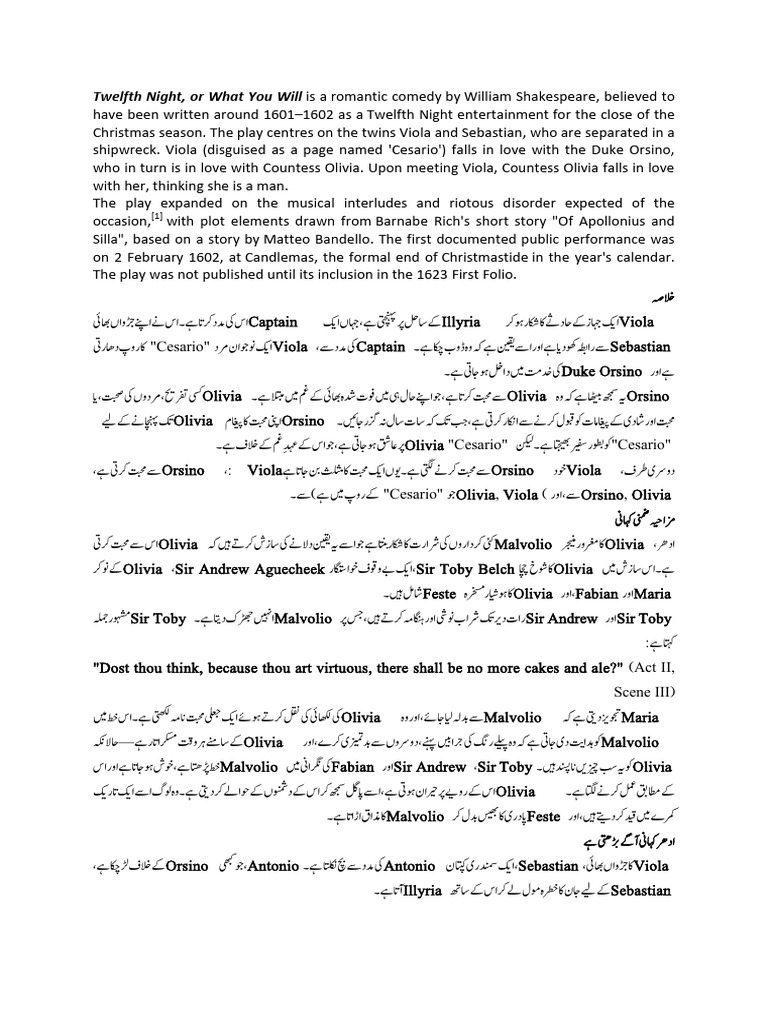 Twelfth Night by William Shakespeare | PDF