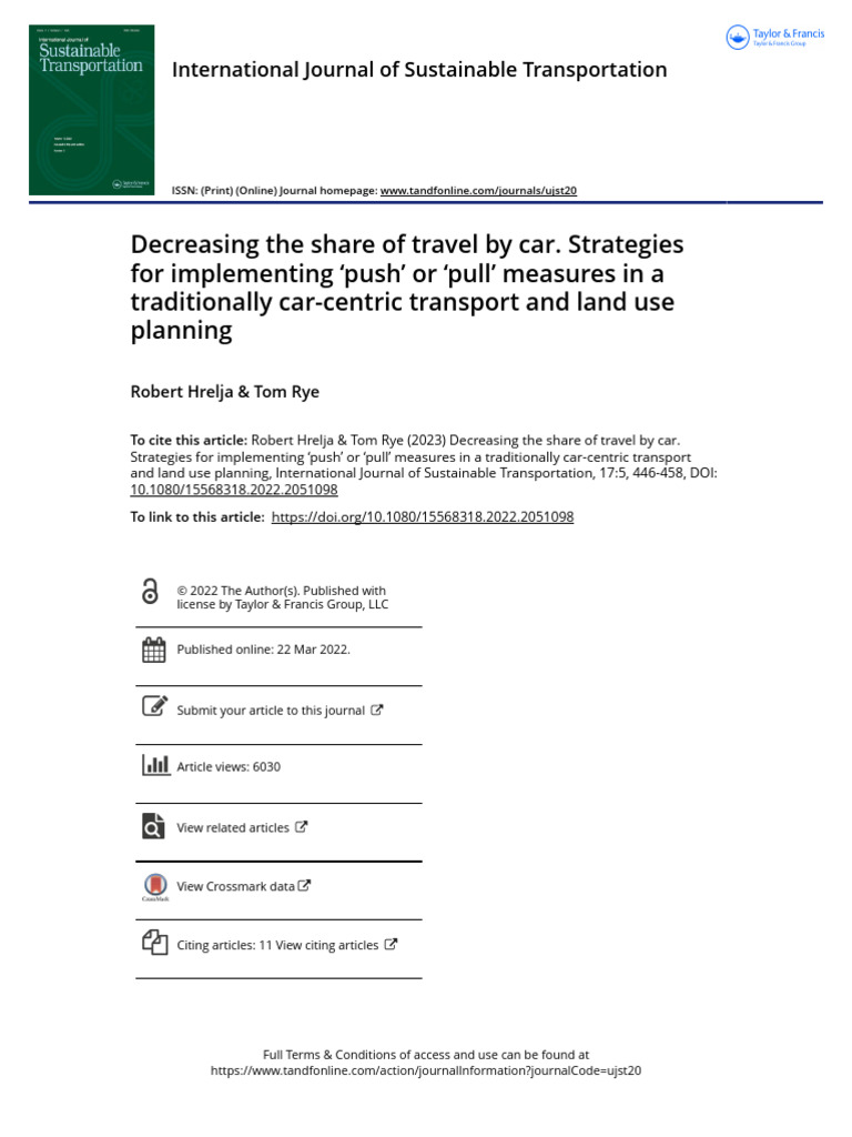 Decreasing The Share of Travel by Car. Strategies For Implementing Push or Pull Measures in A ...