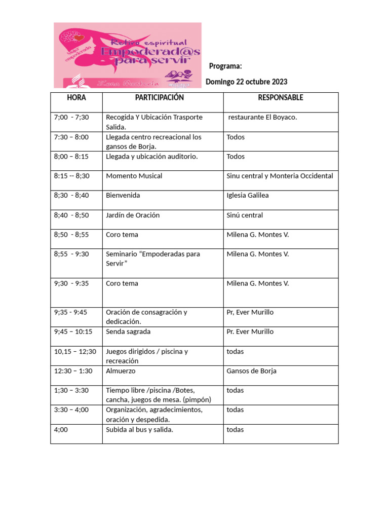 Programa de Actividades 22 Octubre 2023 | PDF