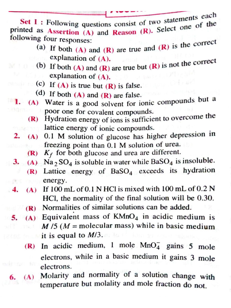 Reason Assertion Questions Solution Chapter1 TSS | PDF