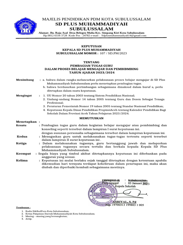 SK PEMBAGIAN TUGAS 2023 | PDF