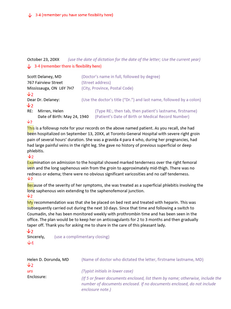 Medical or Consult Letter - Sample, Annotated - With - Spacing - Guidelines - R | PDF